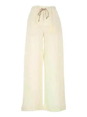 120% Lino Drawstring Wide-leg Trousers - Neutrals