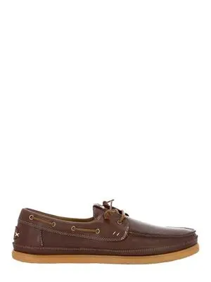 HEY DUDE Leather Lace-up Boat Shoes - Brown
