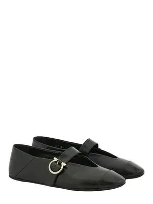 FERRAGAMO Gancini Strap Ballet Flats - Black
