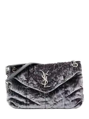 Saint Laurent Loulou Puffer Quilted Velvet Small Shoulder Bag - Grey