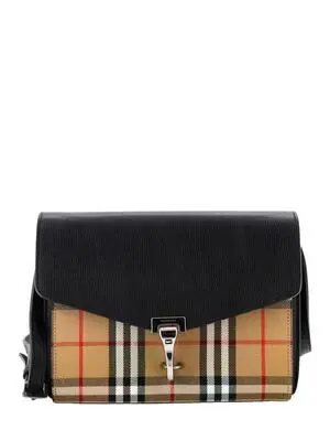 Burberry Small Macken Crossbody Bag In Leather And Vintage Check Canvas - Black