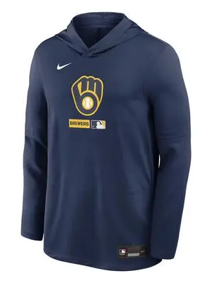 Nike Milwaukee Brewers Authentic Collection Dri-fit Long-sleeve Hooded Top - Blue