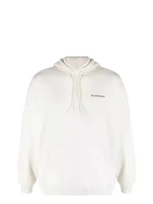 Balenciaga Logo Print Drawstring Hoodie - Neutrals