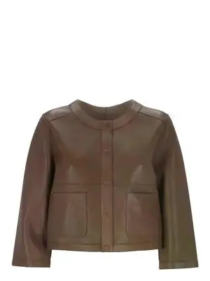 THE JACKIE LEATHERS Collarless Leather Jacket - Brown