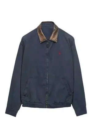Prada Cotton Jacket With Leather Details - Blue