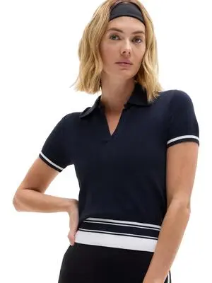 Athleta Seamless Polo Tee Sweater - Eclipse/white