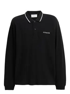 COACH OUTLET Signature Trim Long Sleeve Polo In Regenerative Cotton - Black