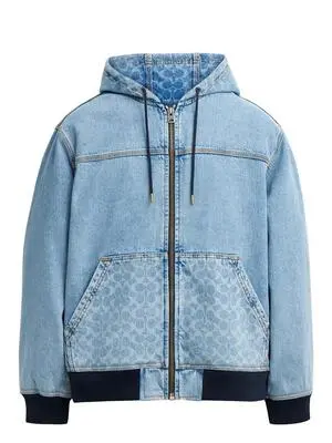 COACH OUTLET COACH OUTLET Coach Signature Denim Zip Jacket Blue