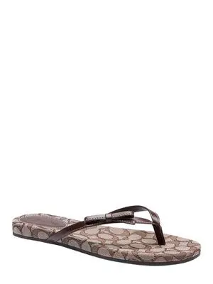 COACH OUTLET Bow Flip Flop In Signature Jacquard - Oak/maple