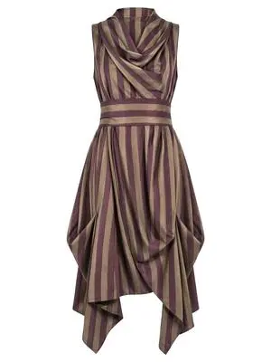 ATOM LABEL Striped Ruched Wrap Dress - Brown