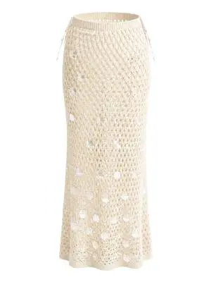 WOMEN & WOMEN Sequin Embellished Crochet Knit Maxi Skirt - White