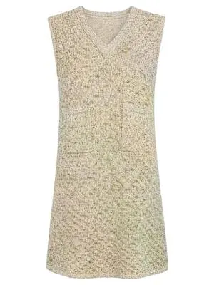 Fabiana Filippi Bouclé-knit V-neck Mini Dress - Neutrals