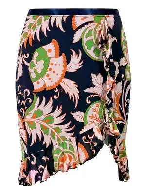 Etro Floral-print Ruffled Skirt - Blue