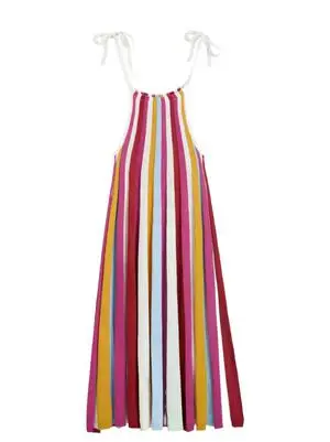 Chinti & Parker Striped Tie Strap Midi Dress - White