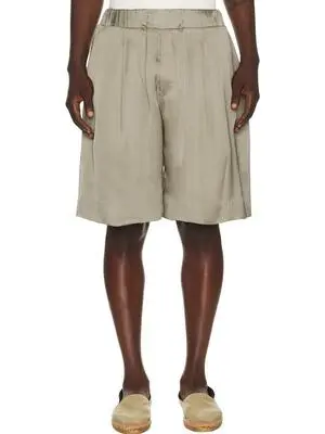 SANEA Niran Relaxed Fit Satin Shorts - Khaki