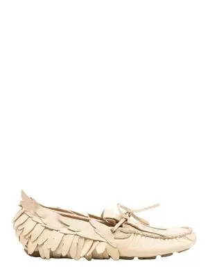 Alberta Ferretti Feather-embellished Fringed Shoes - Neutrals