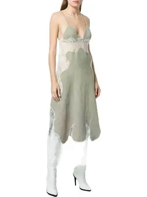Off-White Panelled Lace Slip Dress - Neutrals