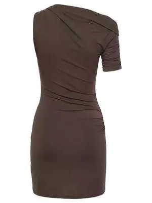 Jacquemus Asymmetric Boat Neck Draped Mini Dress - Brown