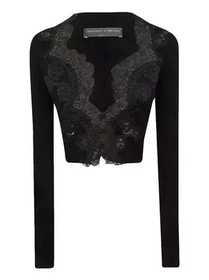 Ermanno Scervino Lace-trimmed Ribbed Cardigan - Black