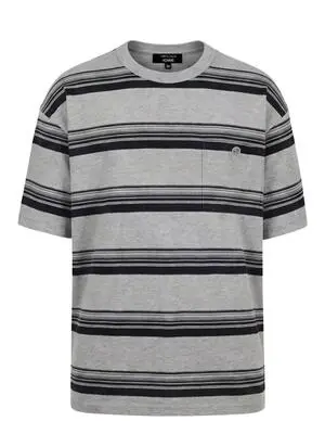 Comme Des Garçons Striped-print Chest-pocket T-shirt - Grey