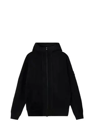 Stone Island Logo Patch Zip-up Hoodie - Black