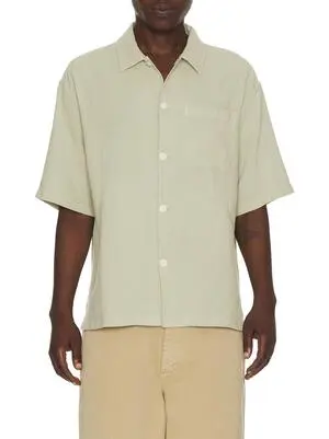 FRAME Open Weave Short Sleeve Shirt In Sage - Moss Green