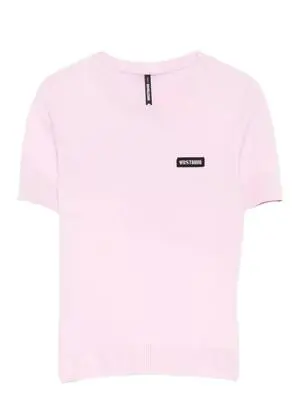 WRSTBHVR Logo Patch Short Sleeve Sweater - Pink