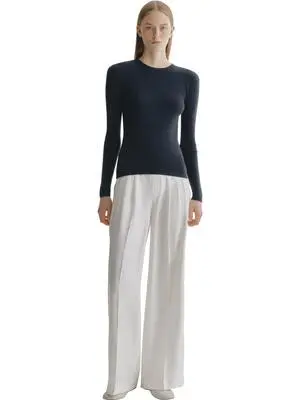 LISA YANG Lisa Yang Store The Vivian Top - Fine Knit Cashmere Blend Long Sleeve Navy