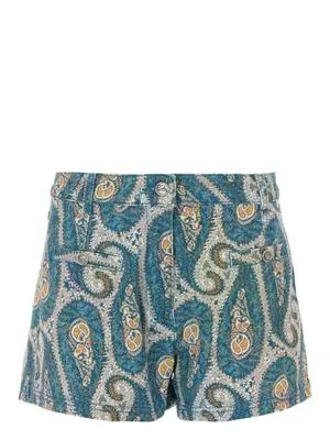 Etro Paisley-print Denim Shorts - Blue