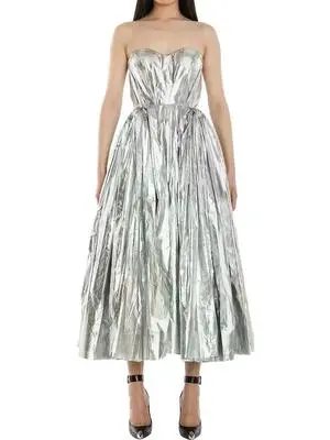 Alexander McQueen Metallic Bustier Midi Dress - Silver