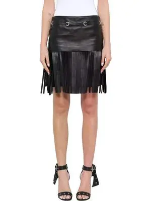 NEIL BARRETT Fringed Leather Midi Skirt