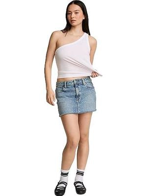 Pink Denim Mini Skirt With Diamanté Details - Blue