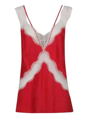 Pinko Lace-trim Jacquard Sleeveless Top - Red