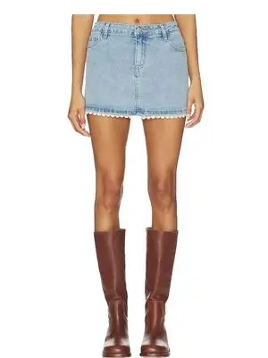 MORE TO COME Karlita Denim Mini Skirt With Lace Trim - Blue