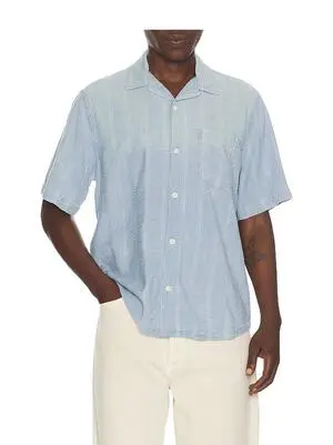 CORRIDOR Striped Seersucker Short Sleeve Shirt In . Also - Blue