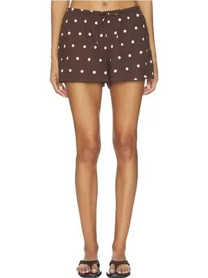 Beach Riot Polka Dot Drawstring Linen Shorts - Brown
