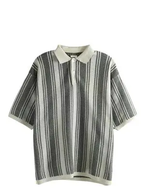 Nanamica Stripe-knit Polo Shirt - Grey