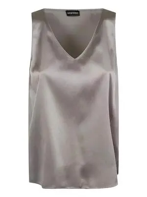 Emporio Armani Silk V-neck Top - Grey