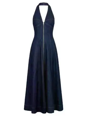NICHOLAS Elsa Halterneck Zip-front Maxi Dress - Blue
