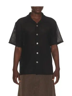 DUNST Open Collared Crochet Shirt In . Also - Black