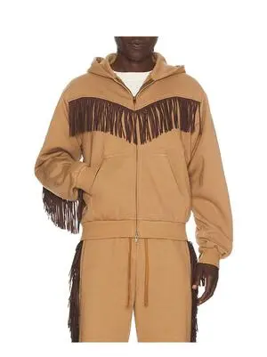 AUSTIN POST Fringed Full Zip Hoodie - Brown