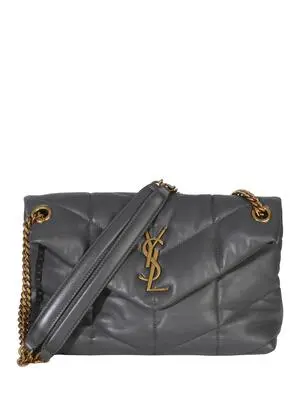 Saint Laurent Grey Quilted Lambskin Puffer Chain Satchel - Gray