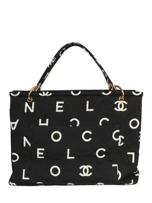 Chanel Vintage Quilted Logo Canvas Tote - Black