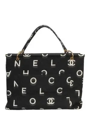 Chanel Vintage Quilted Logo Canvas Tote - Black