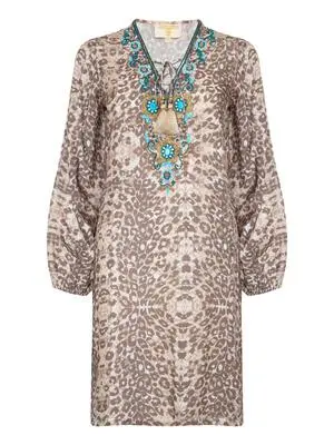 SOPHIA ALEXIA Leopard Print Beaded Kaftan - Yellow