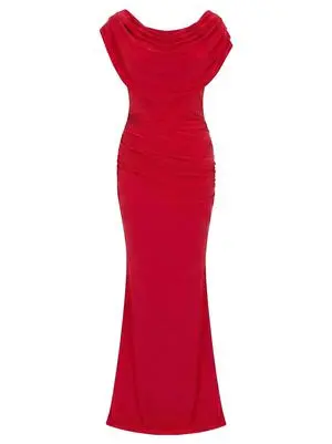 ATOM LABEL Platinum Gown Off Shoulder Fishtail Maxi Dress - Red