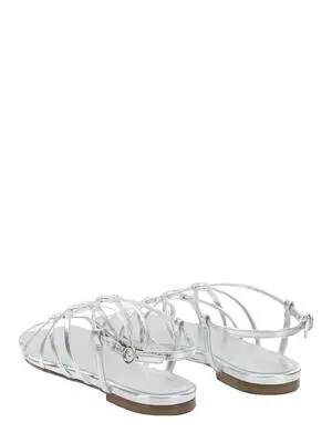 AeydĒ Anisa Metallic Leather Flat Sandals - Silver