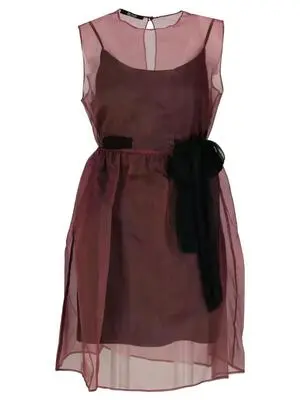 LA ROSE Sheer Panel Bow Detail Mini Dress - Red