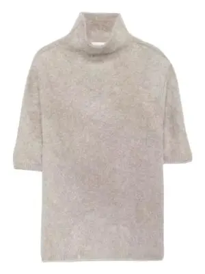 Soft Goat Short Sleeve Roll Neck Sweater - Grey