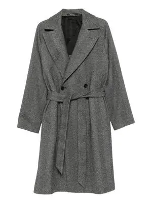 Tagliatore Belted Herringbone Coat - Grey